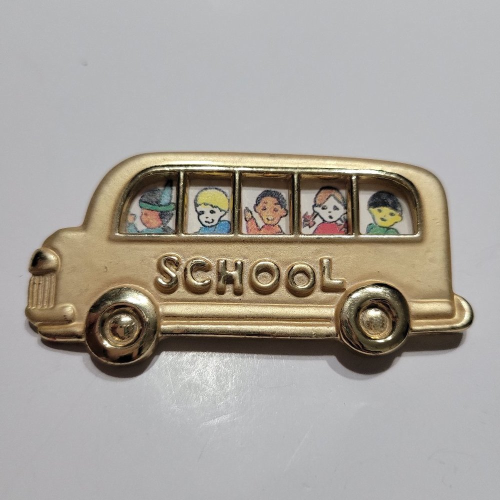 L Razza Vintage School Bus Pin Brooch Retro Signed Ch… - Gem